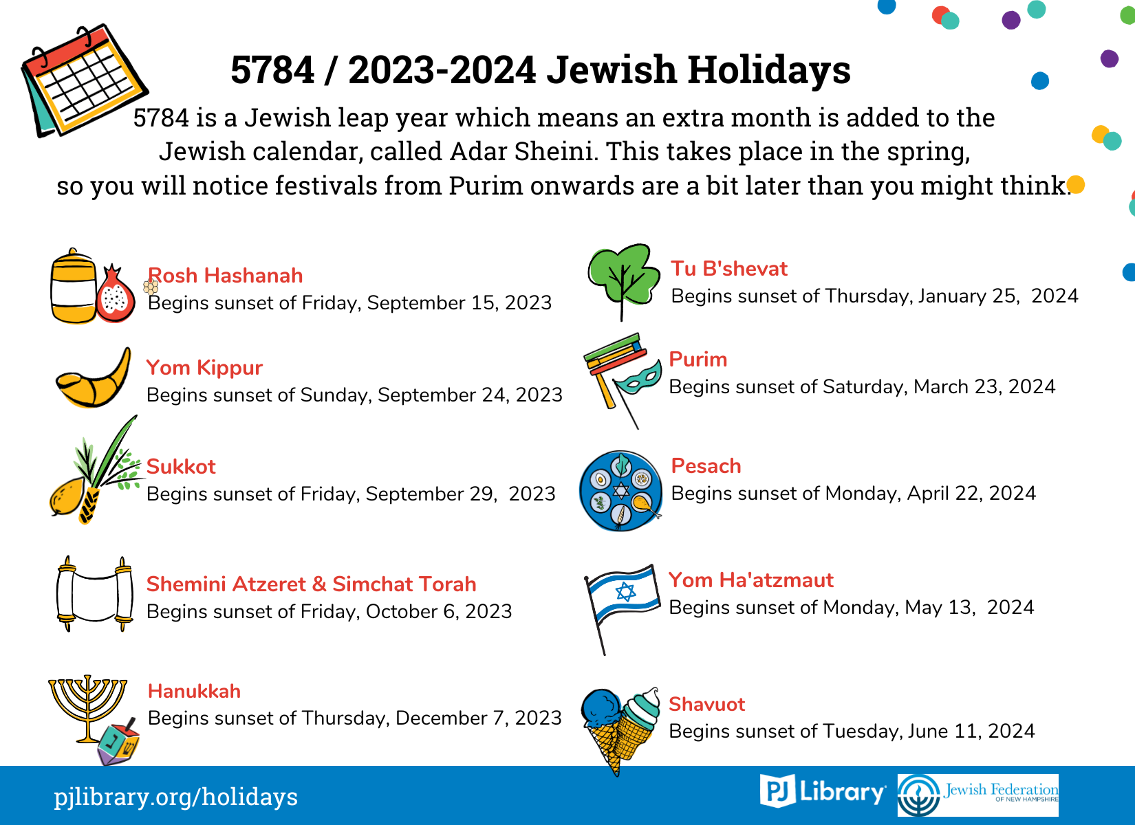 Copy of 2023-2024 Jewish Holidays (4 × 5.5 in) | Temple Israel