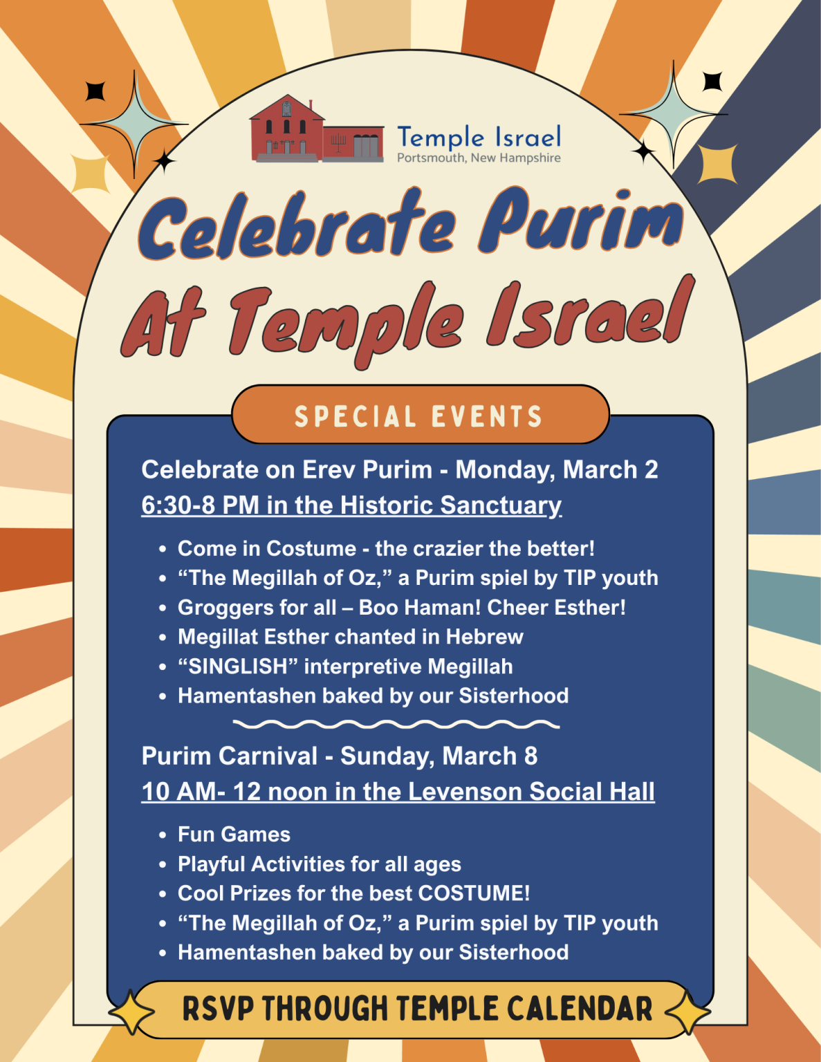 Celebrate Purim 2026 at Temple Israel Portsmouth! | Temple Israel